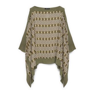 Fiorella Rubino Blouse en satin de viscose avec imprim&eacute; - Femme - Blouses et Chemises - Vert - Taille: 36/38 FR