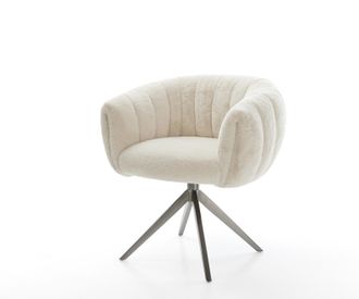 DELIFE Drehstuhl Jada-Flex Pl&uuml;sch Creme-Wei&szlig; Kreuzgestell breit Graphit 360&deg; drehbar Wippfunktion Taschenfederkern, Esszimmerst&uuml;hle