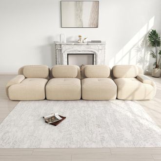 Generic Sofa 4-Sitzer aus weichem Cordstoff, Beige - 32D Hochelastik, haustierfreundlich, ergonomisch, vakuumverpackt, modular, ohne Montage - F&uuml;r Schlafzimme
