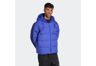 adidas Winterjacke ESSENTIALS CLIMAWARM 3-STREIFEN PUFFER MIT KAPUZE