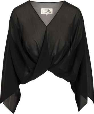 Maison Margiela Femme, Blouses et Chemises, Noir, Taille: 38 FR Haut &agrave; Manches Longues avec Col en V Drap&eacute;