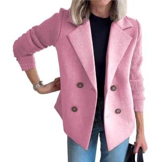 Generic Manteau d&eacute;contract&eacute; &agrave; manches patchwork en tricot &agrave; revers pour femme, nouveau caban 2025 &agrave; double boutonnage, rose, 5XL
