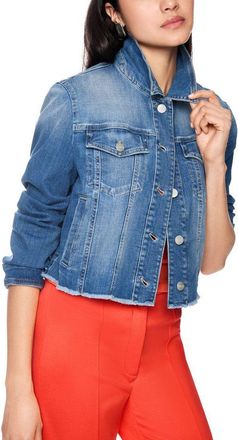 Marc Cain Jeansjacke Salty Breeze Premium Damenmode Kurz, aus Baumwollstretch, Fransenverzierung am Saum