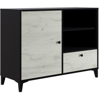 PEGANE Buffet en m&eacute;lamine coloris noir et blanc - Longueur 110 x profondeur 40 x hauteur 83 cm Pegane