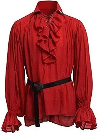 Generic Chemise de Pirate Homme Gothique Médievale Steampunk Vintage Renaissance Manche Longues Jabot Dentelle Lacet Volant