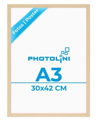 Photolini Bilderrahmen A3 Holz MDF Natur, A3 Bilderrahmen 30x42 Holz MDF, DIN A 3 Rahmen mit Acrylglas, Picture Frame 42x30 zum Aufh&auml;ngen, Rahmen 42 x 30 mit Zu