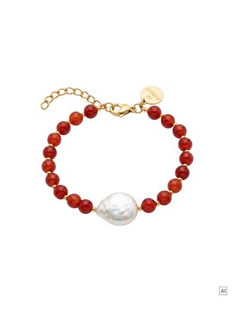 Purelei Roter Achat Pearl Armband, verstellbare L&auml;nge