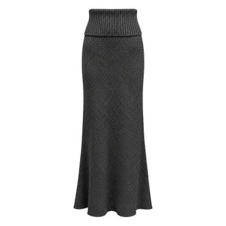 Akep Jupe Longue Maille C&ocirc;tel&eacute;e - Femme - Jupes - Gris - Taille: 40 FR
