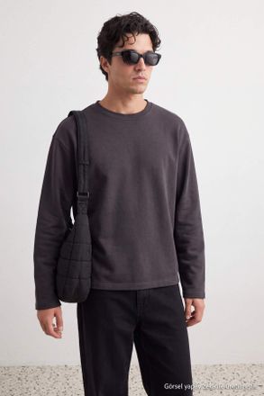 Trendyol MAN Herren Grau Einfarbig Lang Oversize Sweatshirts