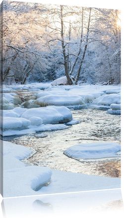 Pixxprint Bach in Winterlandschaft, Größe: 120x80cm, Leinwandbild, fertig gespannt, Wandbild, Dekoration, Kunstdruck, kein Poster