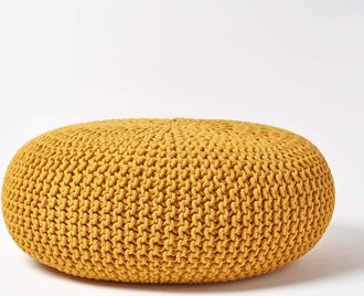 Homescapes Pouf Strickpouf rundes Bodenkissen, Sitzpouf 70 x 23 cm, gepolsterter Sitzhocker, Sitzpuff/Puff mit grob gestricktem Bezug aus 100% Baumwolle, Strickp