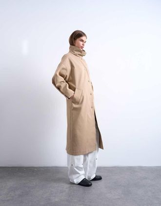 Topshop Manteau oversize &eacute;pur&eacute; avec col chemin&eacute;e - Beige-Neutre