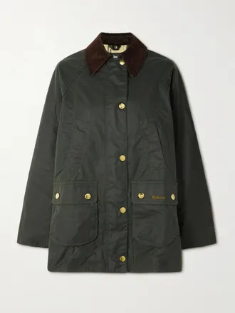 Barbour Beadnell Jacke Aus Gewachster Baumwolle Mit Cordbesatz - Gr&uuml;n