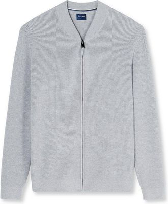 Olymp Cardigan Casual Baumwollmix, Rippkragen, Regular Fit