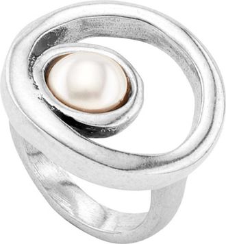 Uno De 50 Ring aus Metall, beschichtet mit Sterlingsilber und Perlenkristall