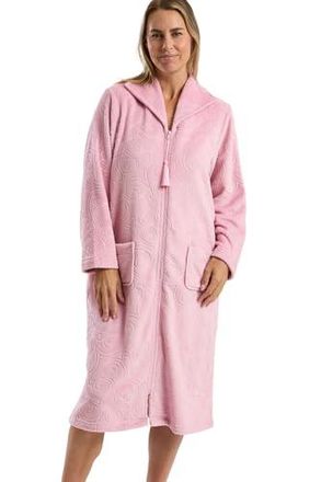 Marlon Peignoir Serena en polaire gaufr&eacute;e avec fermeture &eacute;clair sur le devant pour femme, Tourbillon de rose, M