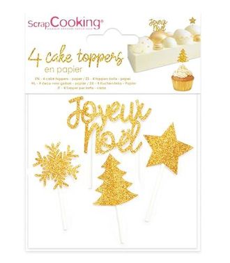 ScrapCooking 4 Accessoires de No&euml;l Dor&eacute;s en Papier - D&eacute;co G&acirc;teau B&ucirc;che - D&eacute;corations Or Sapin, Etoile pour B&ucirc;ches - 5009, Gold, Dor&eacute;