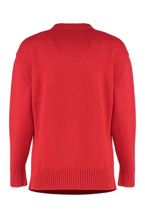 Prada Womens Sweater Round-Neck Virgin Wool Red