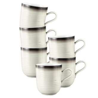 SELTMANN WEIDEN Terra Kaffeebecher 6er Set, 400 ml, Henkelbecher mit spiralförmigem Relief, Spülmaschinen- und mikrowellenfest, Porzellan, Corso