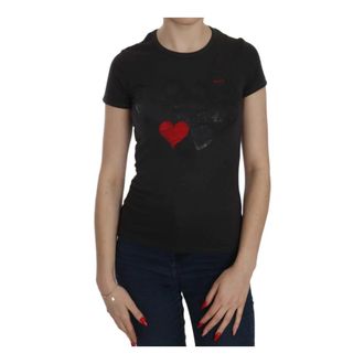 Exte Schwarze Herzen Druck Rundhalsausschnitt Bluse - - Tops - Damen - Schwarzk - S