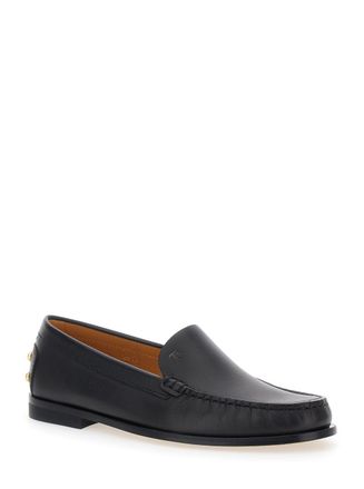 Tod's Womens Loafers Black Calf Leather