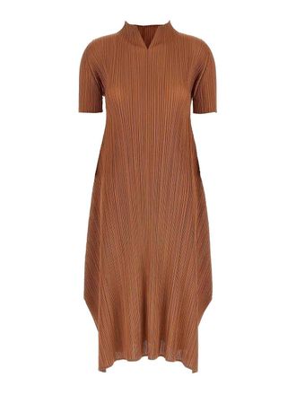 Pleats Please Issey Miyake Robe Au Genou - Marron