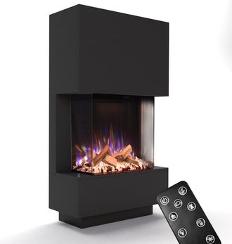 Glow Fire Kaminofen PR14 mit realistischem 3D E-Motion LED-Feuer - Stand-Elektrokamin mit Heizung und Kaminfeuer, Knistereffekt & Timer, max. 1500 W, 85x150x35c