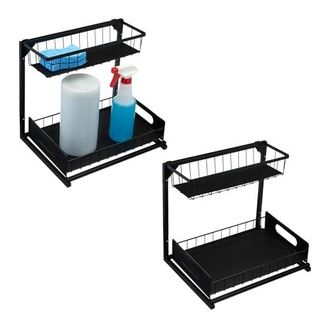 Amazon Basics Organisateur de Rangement sous Évier avec Couvre-Plateaux, en Forme de L, Organisateur de Placard Coulissant, Plateau Inférieur Coulissant, Lot de 2, 