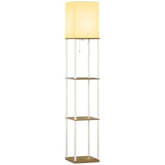 HOMCOM Lampadaire en bois design moderne, lampadaire salon avec 3 &eacute;tag&egrave;res, lampe sur pieds avec douille E27 (ampoule non inclus), lumi&egrave;re d&eacute;coration pour ch