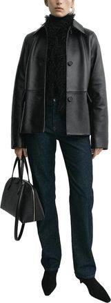 Toteme Grained Leather Jacket - Black