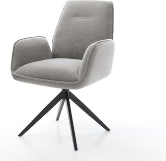 DELIFE Drehstuhl Zoa-Flex Strukturstoff Soft Grau Kreuzgestell breit Schwarz 360&deg; drehbar Wippfunktion Taschenfederkern, Esszimmerst&uuml;hle