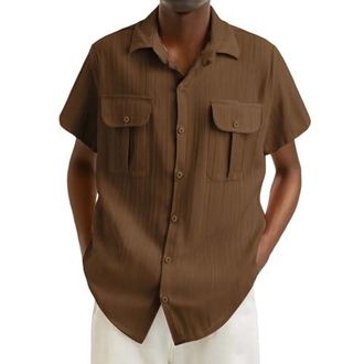 Generic Chemise en coton et lin pour homme, chemisier dentra&icirc;nement en coton et lin, chemise de travail en coton et lin, chemise &agrave; manches courtes, coupe droi