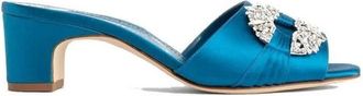 Manolo Blahnik Femme, Chaussures, Bleu, Taille: 36 EU Mules en Soie &agrave; Bout Pointu