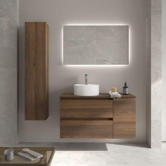 Cygnus Bath Meuble de salle de bain BEQUIA Plus 90cm Noyer Vasque &agrave; poser Porcelaine C&ocirc;t&eacute; r&eacute;versible