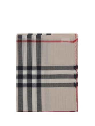 Burberry Womens Silk-Wool Scarf Stone Check Blend; Wool Scarfs