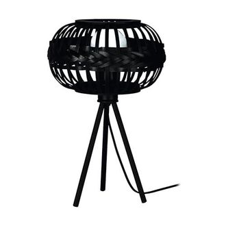 Eglo Stativ Tischlampe Towcester, Nachttischlampe Boho, Dreibein Tischleuchte aus Metall und Holz in Schwarz, E27 Fassung