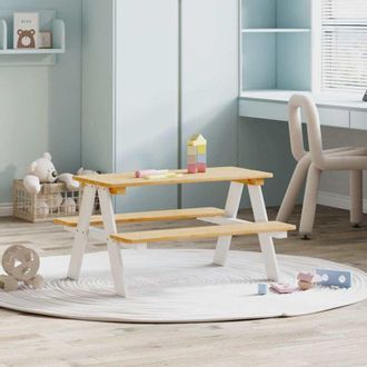 vidaXL Table et bancs pour enfants IRUN blanc 90x79,5x50cm bois massif vidaXL