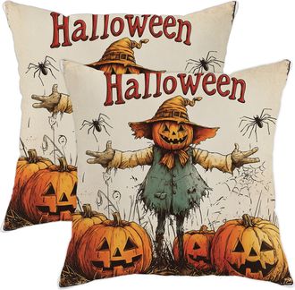 Generic Vintage Halloween Kissenbez&uuml;ge Atmungsaktiv Dekokissenbezug Weich Zierkissenbez&uuml;ge F&uuml;r Heimdekoration Sofa B&uuml;ro 45X45Cm 2Er Set