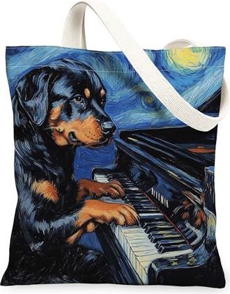 Generic Rottweilers Sac fourre-tout en toile r&eacute;utilisable pour faire du shopping Motif piano &eacute;toil&eacute; nuit 33 x 38 cm