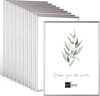 Bildershop-24 10x Kunststoffrahmen modern Bilderrahmen, (10,5 X 15 cm) DIN A6 Silber, inkl. Tischaufsteller