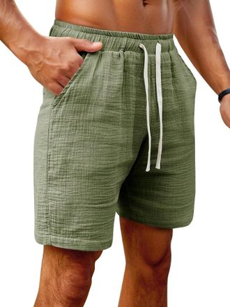 Onsoyours Kurze Hosen Herren Musselin Leicht Sommer Shorts Casual Loose Sporthose kurz mit Tasche A Armeegr&uuml;n XS