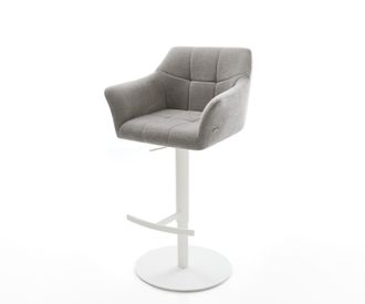 DELIFE Barstuhl Yulo-Flex Strukturstoff Soft Grau Drehfu&szlig; h&ouml;henverstellbar Metall Wei&szlig;, Barst&uuml;hle