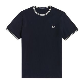 Fred Perry Homme, Tops, Bleu, Taille: L T-shirt à Double Liseré
