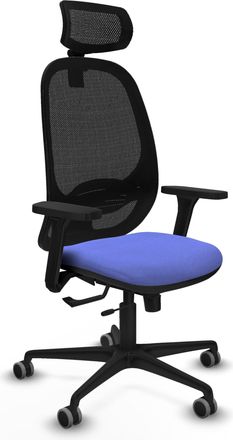 Piqueras y Crespo Drehstuhl mit 3D-Armen, h&ouml;henverstellbarer Lendenwirbelst&uuml;tze und h&ouml;henverstellbarem Kopfteil, Schwarz / Hellblau