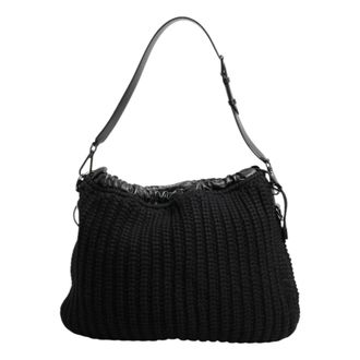 Dolce & Gabbana Schwarze Kaschmir Leder Schulter Damen Tasche - - Bags - Damen - Schwarzk - ONE SIZE