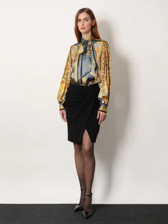 Versace Womens Cheetah Foulard Lavalli&egrave;re Silk Shirt