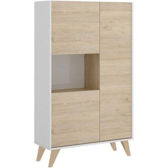 Dmora Buffet Boario, Buffet haut de salon, Buffet moderne de salon avec 3 portes, 81x43h135 cm, Ch&ecirc;ne et Blanc, avec emballage renforc&eacute; - Dmora