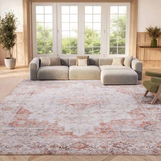 Safavieh Traditionell Teppich f&uuml;r Ideal f&uuml;r stark frequentierte Bereiche - Tucson Collection, Kurzer Flor, Blau und Beige, 76 X 122 cm
