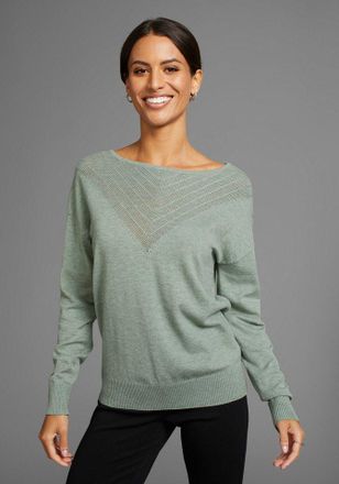 Laura Scott Rundhalspullover mit feinem Ajour-Muster