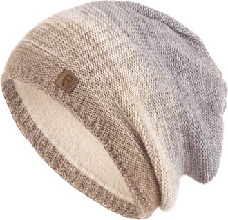 Faera M&uuml;tze Damen Winterm&uuml;tze Mehrfarbig warm gef&uuml;ttert Fleece-Futter Winter Herbst Strickm&uuml;tze Beanie Haube M&auml;dchen 57, Farbe:Beige